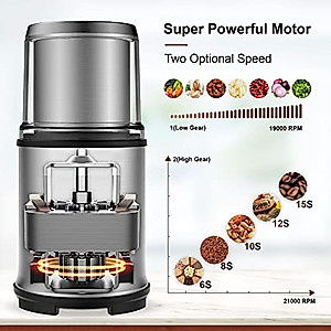 Coffee Grinder Electric, Spice Grinder with with 2 Detachable Stainless Steel Bowls, with Anti-splash Cover & Brush, 3.88oz/110g Capacity Coffee Bean Grinder, Dry & Wet for Corn Kernels, Herbs, Nuts