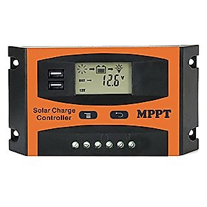 30A Solar Charge Controller,MPPT Solar Charger Controller, 12V/24V Solar Panel Intelligent Regulator with Dual USB Port and PWM LCD Display