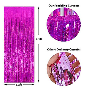 Foil Fringe Curtains Party Decorations - Melsan 3 Pack 3.2 x 8.2 ft Tinsel Curtain Party Photo Backdrop for Birthday Party Baby Shower or Graduation Decorations Rose Red