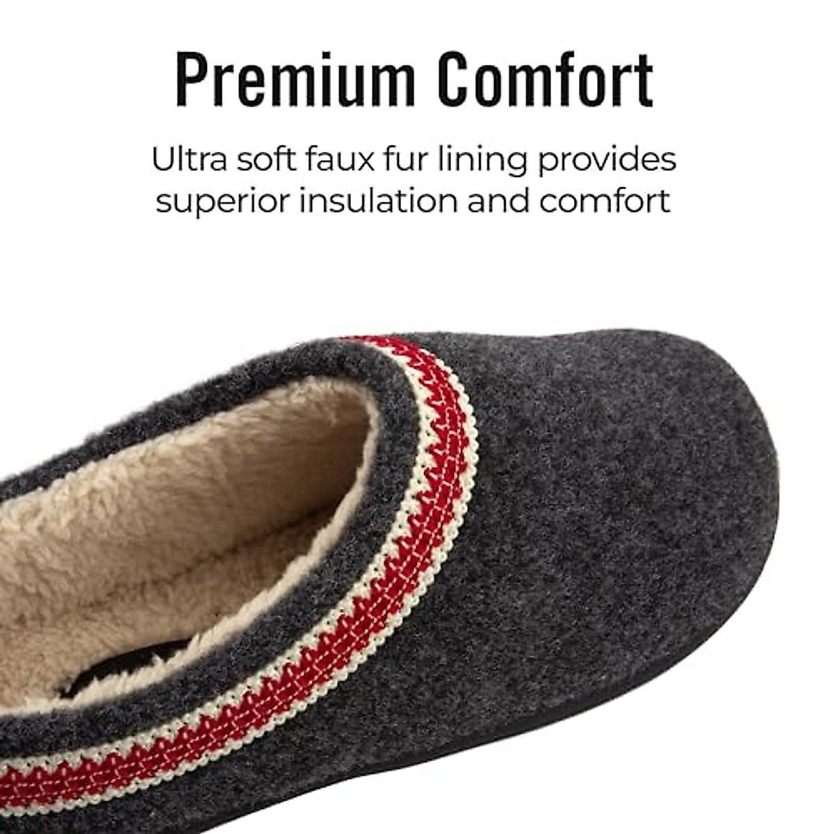 Clarks Womens Wool Felt Clog Slippers Warm Cozy Indoor Outdoor Faux Plush Soft Fur Lined Slipper for Women (Charcoal, 7 M US)
