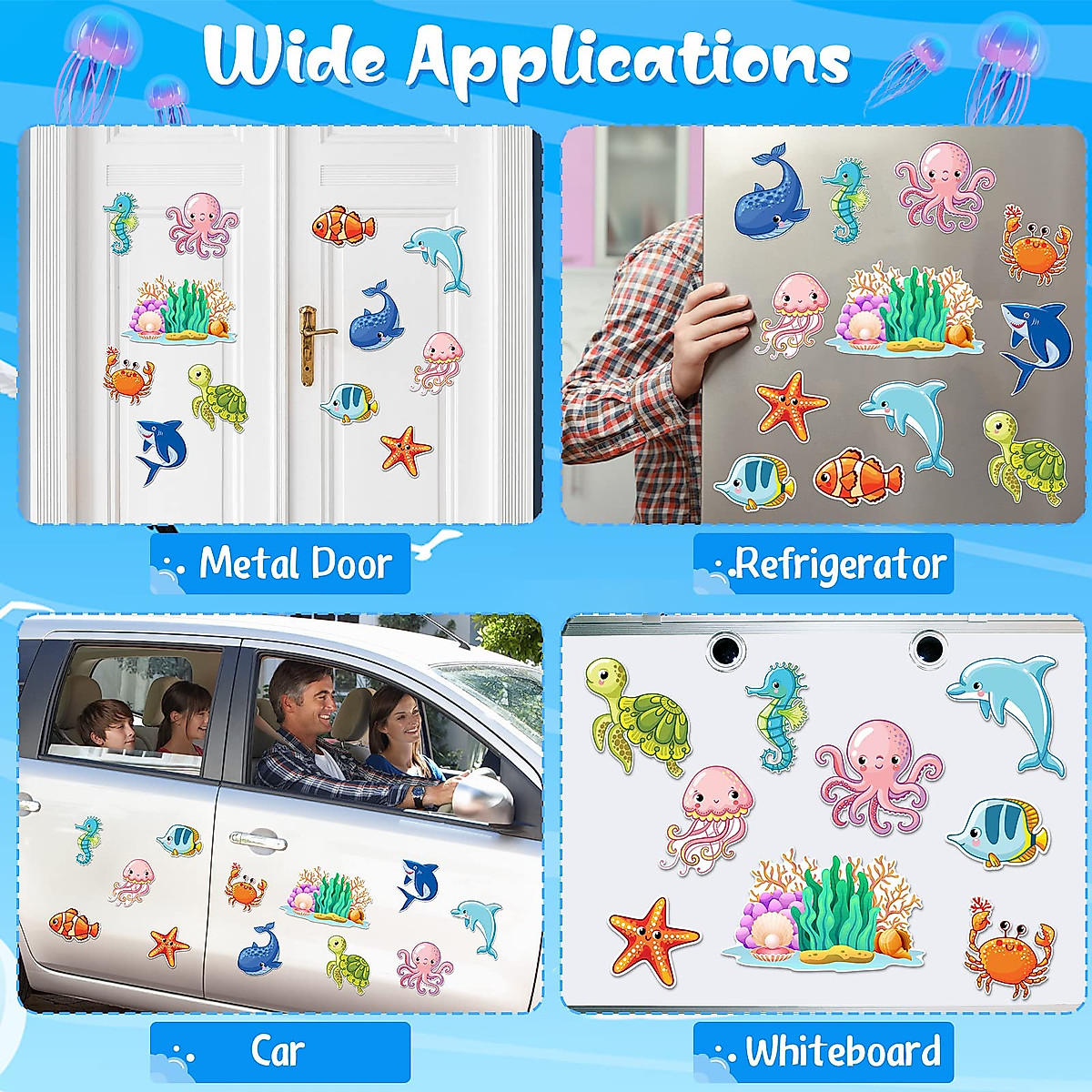 12 Pcs Cruise Door Decorations Magnetic Ocean Sea Animal Car Magnets Fish Cruise Door Magnet Stickers Cruise Door Decorations Turtle Crab Fridge Decor for Carnival Cruise Refrigerator Door