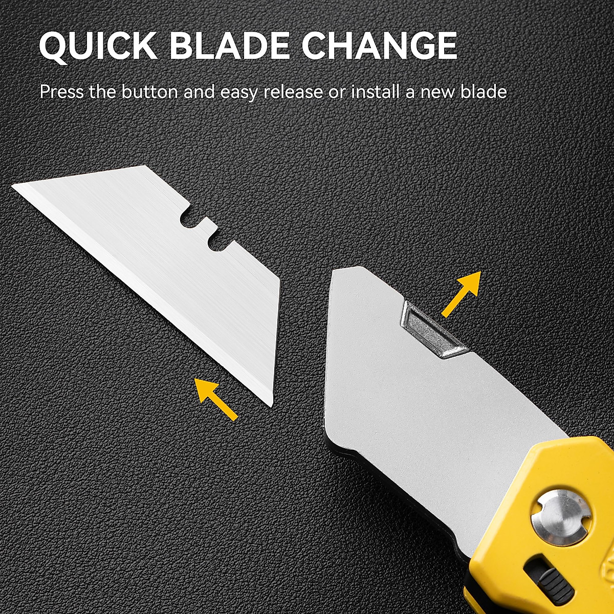 deli Folding Utility Knife Box Cutter Quick Change Blades, Back-lock Small Utility knife, Portable Belt Clip, with 5-Piece Extra Blades, Yellow