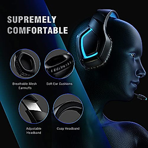 Gaming Headset PS4 Headset with 7.1 Surround Sound, Xbox One Headset with Noise Canceling Mic & RGB LED Light, PC Gaming Headset Over Ear Headphones Compatible for Nintendo Switch, Laptop, Mac