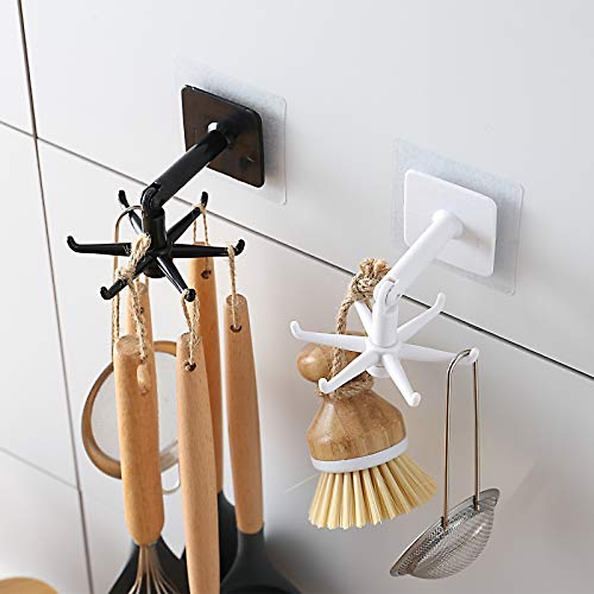Self-Adhesive Kitchen Hooks for Hanging 360° Rotating, Waterproof Utility Hook Kitchen Towel Hooks Suction Cup Hook Holder for Bathroom Home, Stick on Wall Door Cabinet Hook for Hanging (White)