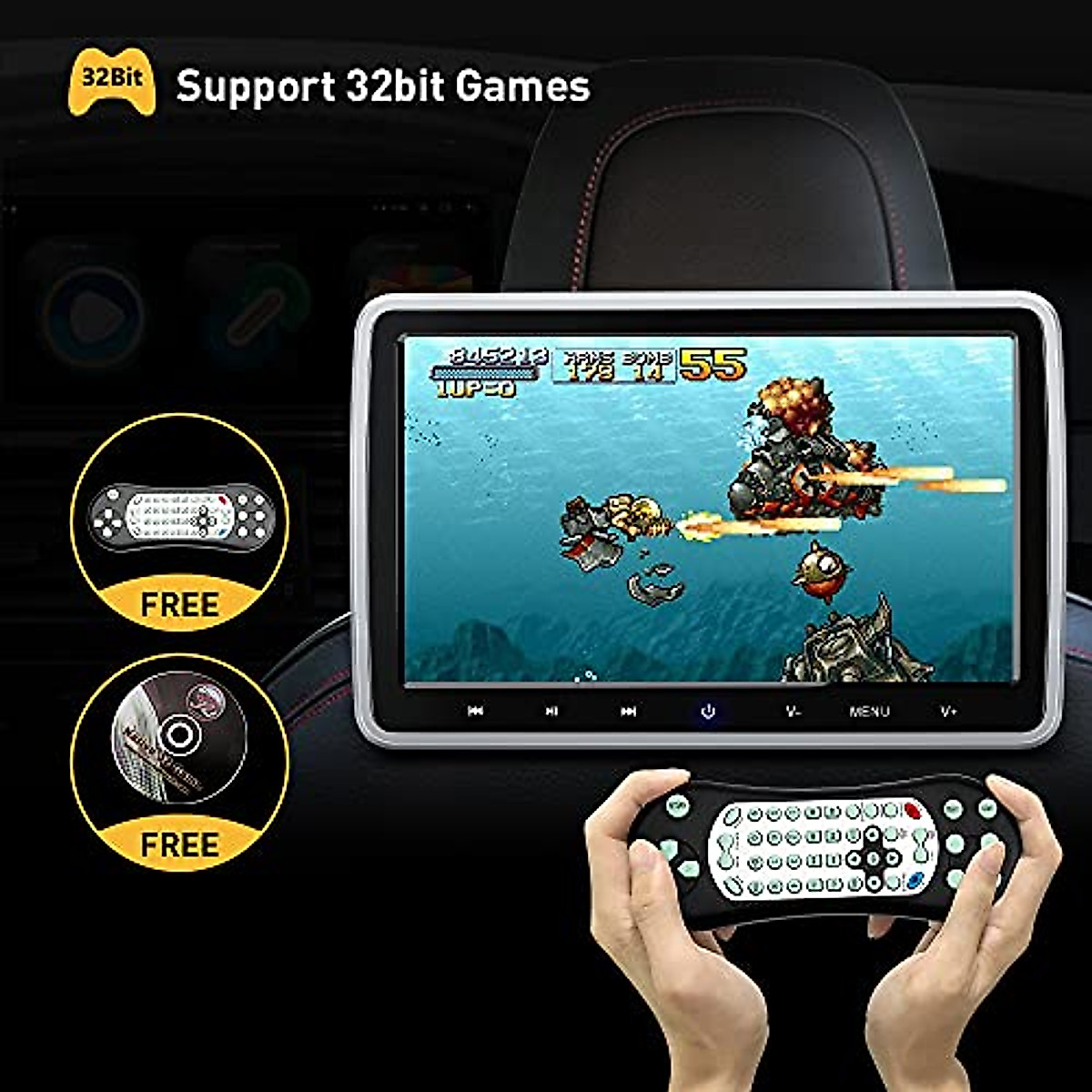 XTRONS Dual Car DVD Players 10.1 Inch Grade-A TFT Screen Portable Car Headrest CD Player with 2 New White Wireless IR Headphones Support HDMI Input, USB SD, AV in & Out, Region Free, 32 Bit Games