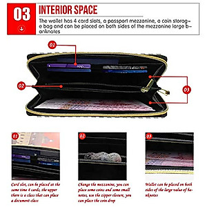 Women Pink Poodle Print Wallet Purse Credit Card Clutch Zip Around Phone Clutch Large Travel Purse