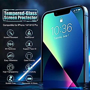 NatuBeau 3 Pack Screen Protector Compatible with iPhone 13 / iPhone 13 Pro, iPhone 13 Pro Screen Protector Tempered Glass, 6.1 inch, 9H Hardness, Scratch Resistant, Easy Installation, Case Friendly