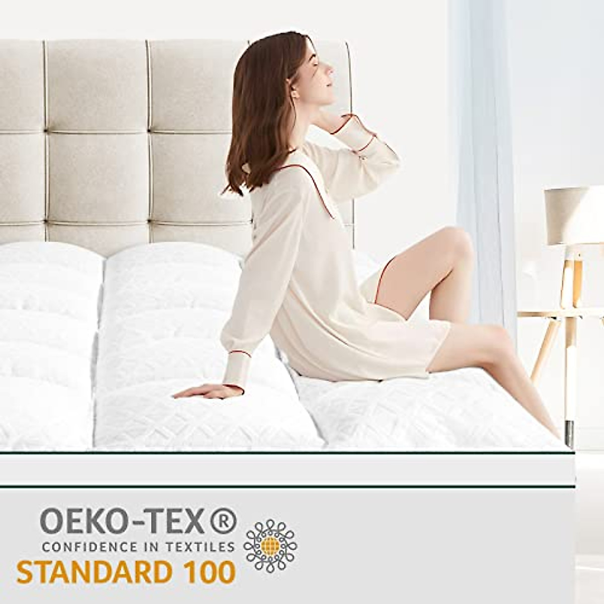 HARNY Bamboo Mattress Topper Queen Size, Cooling Breathable Extra Thick Mattress Pad Cover for Back Pain Relief Down Alternative Overfilled Plush Pillow Top with 8-21 Inch Deep Pocket