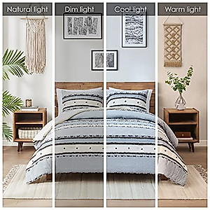 Hyde Lane Boho Blue King Comforter Set ，Modern Farmhouse Tufted Bedding Sets, Cotton Top with Neutral Rustic Style Clipped Jacquard Stripes, 3-Pieces Including Matching Pillow Shams (104x90 Inches)