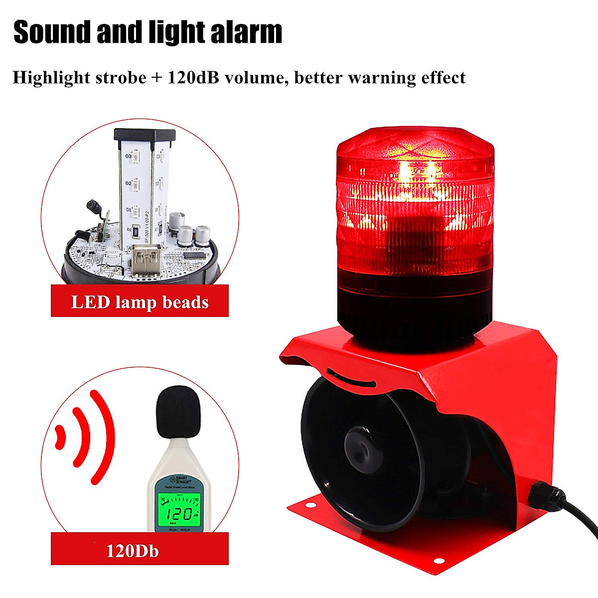 JIAWANSHUN Alarm Siren Horn Industrial Sound and Light Emergency Strobe Warning Light Outdoor Alarm Horn Siren Flashing Light Waterproof Indoor Safety AC 110-220V