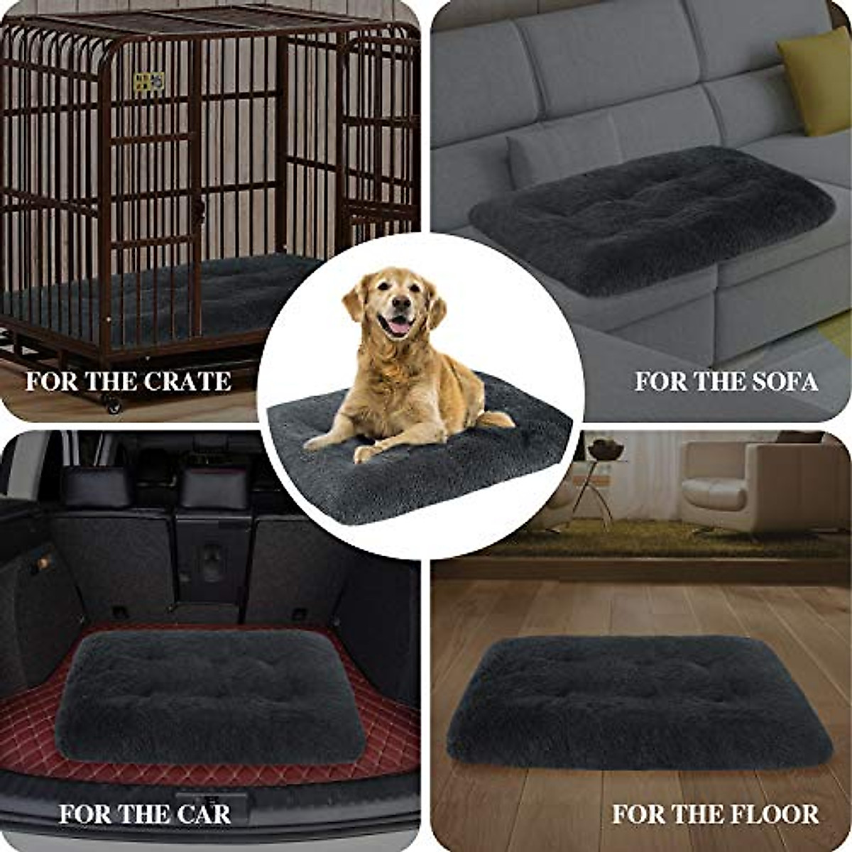 OXS Dog Bed Long Plush Pet Bed, Comfortable Faux Fur Washable Crate Mat for Jumbo Large Medium Dogs with Anti-Slip Backing