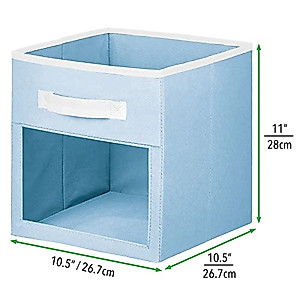 mDesign Fabric Nursery/Playroom Closet Storage Organizer Bin Box, Front Handle/Window for Cube Furniture Shelving Units, Hold Toys, Clothes, Diapers, Bibs, Jane Collection, 8 Pack - Light Blue/White