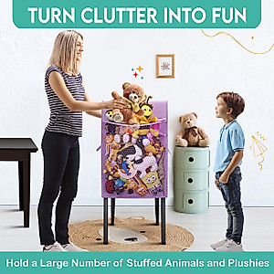 Stuffed Animal Storage Pocket for Closet and Chair Caddy Organizer for Stuffier, Baby Ideas Holder, Toy Plush Storage/Hammock Hanging Storage Net Big Girls Toddler Large Bag Animals Purple