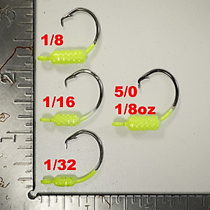 Yellowtail Snapper Weighted Circle Hook Jig - (Chartreuse) Mixed (4/0 - 1/32, 1/16, 1/8 oz & 5/0 - 1/8 oz) - 25 Pack