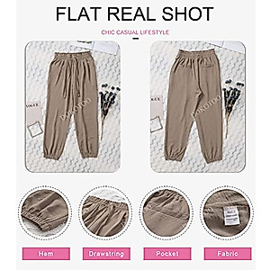 Dokotoo Joggers for Women Pajama Linen Pants for Women 2023 Spring Summer Comfy Soft High Waisted Teacher Pants with Pockets Satin Womens Dress Pants Khaki