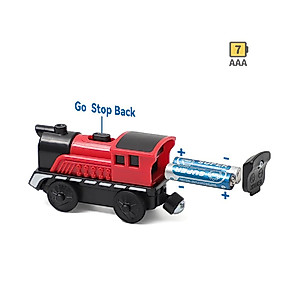 DSHMIXIA Battery Operated Cargo Train for Wooden Train Track Set Toys for Toddlers 3 4 5 Year Old Boys Kids Magnetic Couplings Construction site Fram Harbor Vehicle (Without Battery)