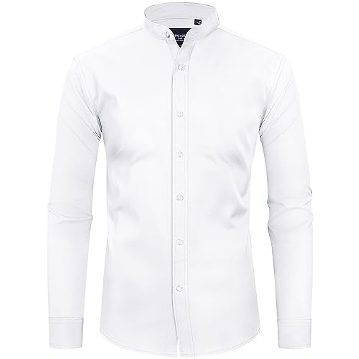 Alimens & Gentle Men's Stretch Mandarin Collar Dress Shirt Long Sleeve Solid Banded Collar Button Down Shirts