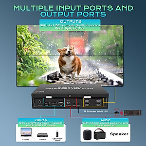 LINK-MI 4K60 2x2 Video Wall Controller with HDMI 2.0 USB inputs 1x2 1x3 1x4 2x1 3x1 4x1 UHD TV Wall Controller for 4 TVs Support USB Auto Display and Play max 4096x2160@60 Video Picture