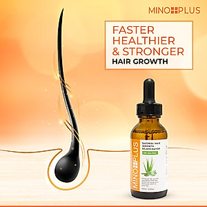 Mino Plus Natural Hair Growth Serum - 60ml / 2fl oz – For Longer, Stronger Thicker, Fuller Hair - Formulated to Prevent Hair Loss, Hair Fall, with Aloe Vera