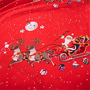 WONGS BEDDING Christmas Duvet Cover Twin Size, Reversible Santa Claus Elk Pattern Duvet Covers with Zipper Closure for Kids Teens Adults, Soft Microfiber Red Christmas Duvet Bedding Set (Red, 2PC)