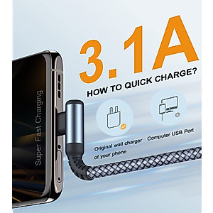 sweguard USB Type C Cable Right Angle [2-Pack, 6.6FT+6.6FT] iPhone 15 Charger Nylon Braided for iPhone 15 pro max Samsung Galaxy S23 S22 S21 Ultra S10 S9 S8 Plus Note 20 10 A54 Flip Pixel LG Moto PS5