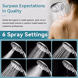 JDO Shower Head with Handheld, 6 Spray Settings High Pressure Hand Held Shower Head, 4.3" High Flow Rain Showerhead Set with Extra Long 59" Stainless Steel Hose and Adjustable Bracket (Chrome)