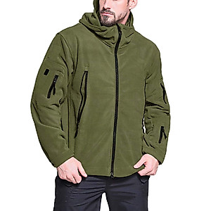 BIYLACLESEN Hunting Fleece Men Heavyweight Polartec Fleece Jacket Tactical Police Fleece Mens Zip Fleece Tall Warm Winter Jacket Army XL