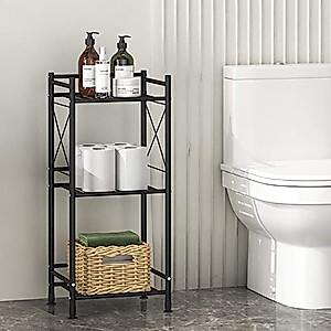 TZAMLI 3 Tier Shelving Unit, Free-Standing Bathroom Storage Shelves, Metal Heavy Duty Storage Rack Shelf for Small Space Kitchen Balcony Office, Matte Black