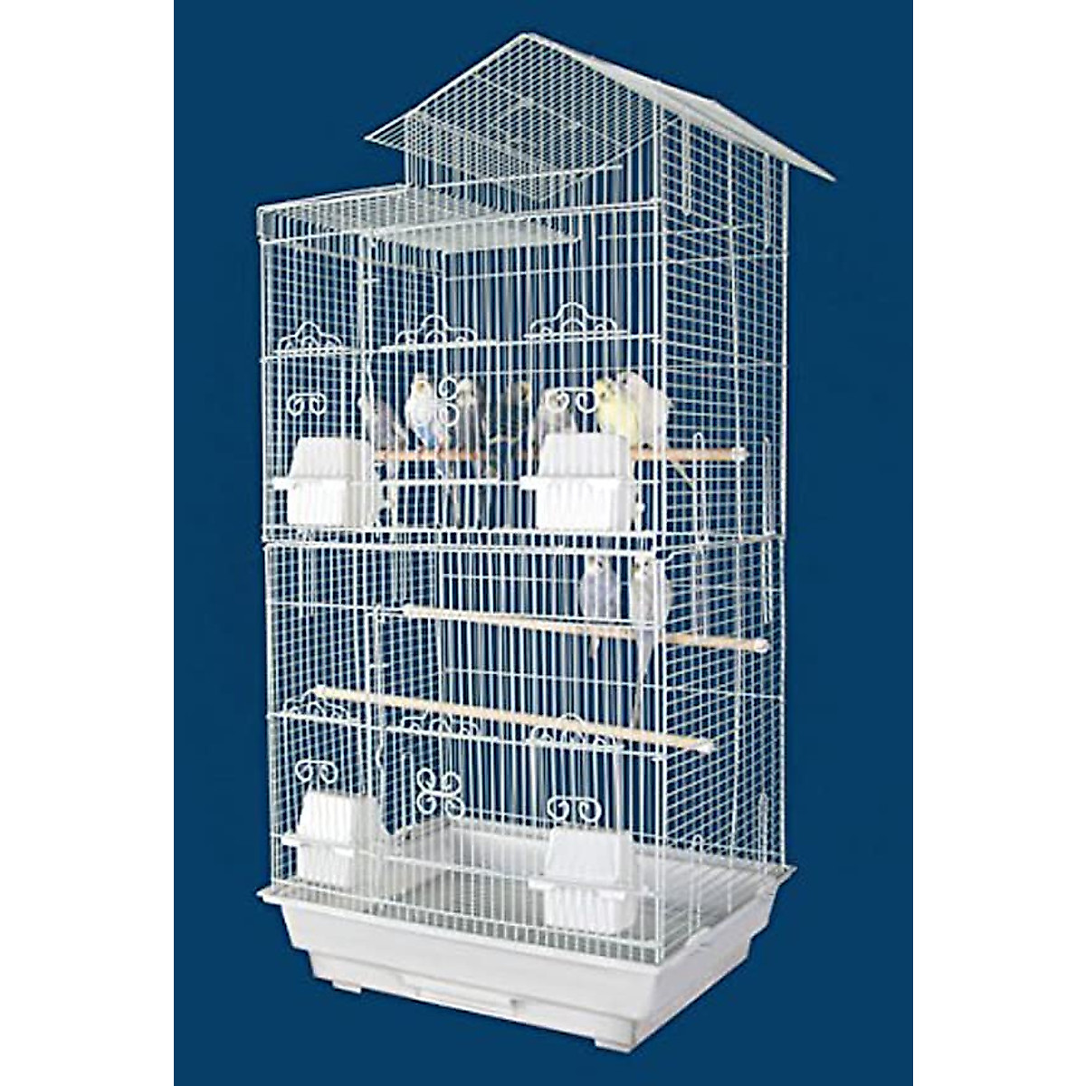 Large Roof Top Canary Parakeet Cockatiel Lovebird Finch Roof Top Bird Cage with Stand -18"x14"x62" *White*