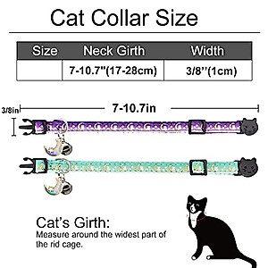 Giecooh 2 Pack Breakaway Cat Collar with Bells,Adjustable Moon and Star Kitten Safety Collars for Boys & Girls,Purple+Teal
