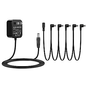 Replacement for 9V Guitar Pedal Power Supply UL Tested 9 Volt Power Supply for Guitar Pedals，1A Tip Negative with 5 Way Daisy Chain Power Cable