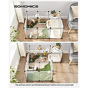 SONGMICS Pet Playpen with Floor, Small Animal Pen, Pet Fence Indoor, DIY Plastic Enclosure for Hamsters, Rabbits, Hedgehogs, Ferrets, 56.3 x 28.7 x 18.1 Inches, White ULPC02W