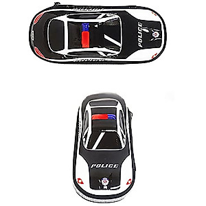 Police Car Shape Canvas Pencil Pen Case for Teen Boys Girls School Students - 8.7 x 2.6 x 3.6Inch Portable Durable Big Large Capacity Pencil Pouch Stationery Bag Cosmetic Storage Box (Black)