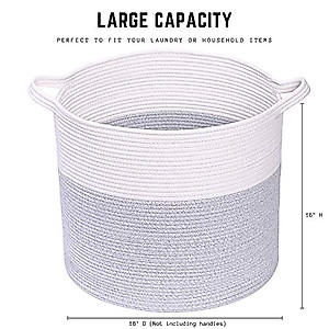 Lily Miles Woven Storage Basket for Blankets - Rope Laundry Basket - Cotton Rope Blanket Basket Living Room - Decorative Round Basket for Kids Toys, Pillows, Towels - Tall Extra Large XXL 18”D x 16”H