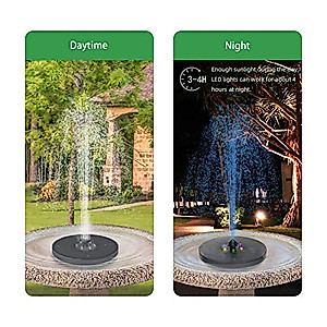 KVISTER Solar Fountain Pump for Bird Bath with LED Lights, 3W Solar Water Pump Floating Fountain w/7 Nozzles, Anti-Drift, Water Cycling for Garden Bird Bath Pond Backyard Decoration