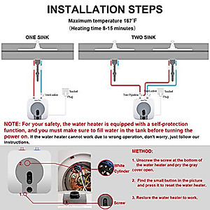 110V-120V 1.5Kw Electric Tank Hot 2.5 Gallon Water Heater Storage，Small Under Sink Counter RV TR Endless Trailer Kitchen Compact Point-of-Use,1 PCs 16” Long 1/2”FIP Stainless Steel Water Hoses 9.5L