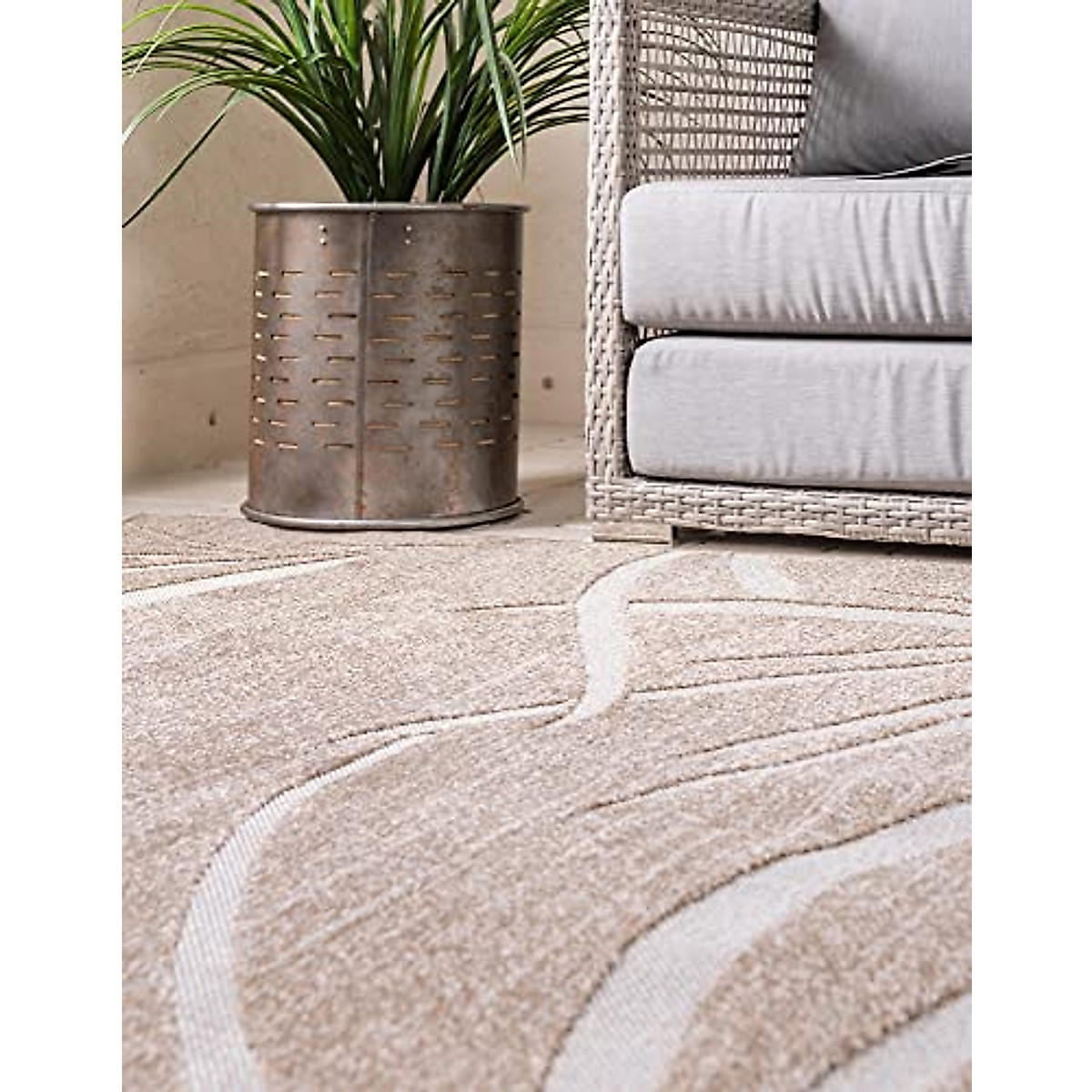 Unique Loom Outdoor Botanical Collection Area Rug - Orlando (5' 1" x 8' Rectangle, Beige/ Cream)
