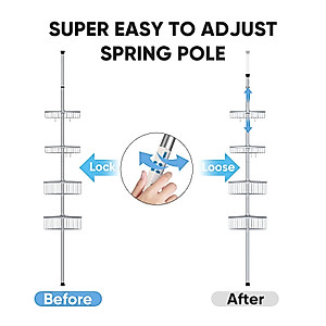 ATKEEN Corner Shower Caddy Tension Pole: Rustproof Shower Organizer with 4 Tier Adjustable Shelves for Bathroom Bathtub Shampoo Storage Holder-Floor Standing Bath Rack
