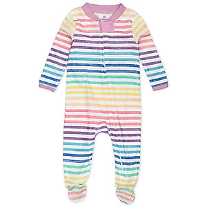 HonestBaby 1-Pack Sleep & Play Footed One-Piece Pajama Sleeper 100% Organic Cotton, Baby Girls, Rainbow Stripe, 0-3 Months
