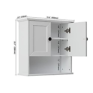 VANIRROR Bathroom Wall Cabinet Wooden Medicine Cabinet Buffering Hinge MDF Material Storage Organizer 23"x22" and Adjustable Shelves Cupboard Storage Cabinet with Handles
