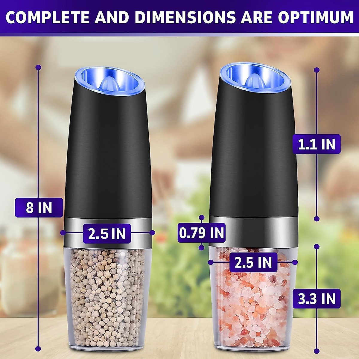 2Pcs Electric Salt and Pepper Grinder Set - Electric Pepper Grinder Automatic Salt and Pepper Grinder Set Electric Salt and Pepper Shakers - Gravity Electric Salt and Pepper Grinder Set Salt Grinder