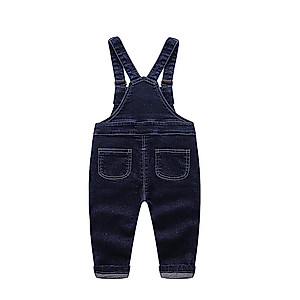KIDSCOOL SPACE Baby & Little Boys/Girls Denim Overalls,Jean Workwear,Deep Blue,18-24 Months