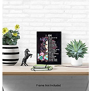 Teen Girls Bedroom Wall Art - Positive Quotes - I Am Tween Little Girls Bedroom Decor - Cute Daughter Gifts - Inspirational Sayings for Wall Decor - Positive Affirmations Wall Decor Poster 8X10