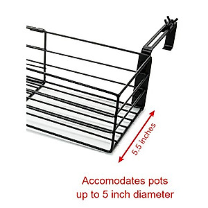 Adjustable Flower Pot Rack Holder Plant Stand - Expands 14"-27" to accomodate Multiple flowerpots, Hanger Hooks fit Almost Any Balcony, Fence or Deck Railing up to 6" Wide - Steel Black