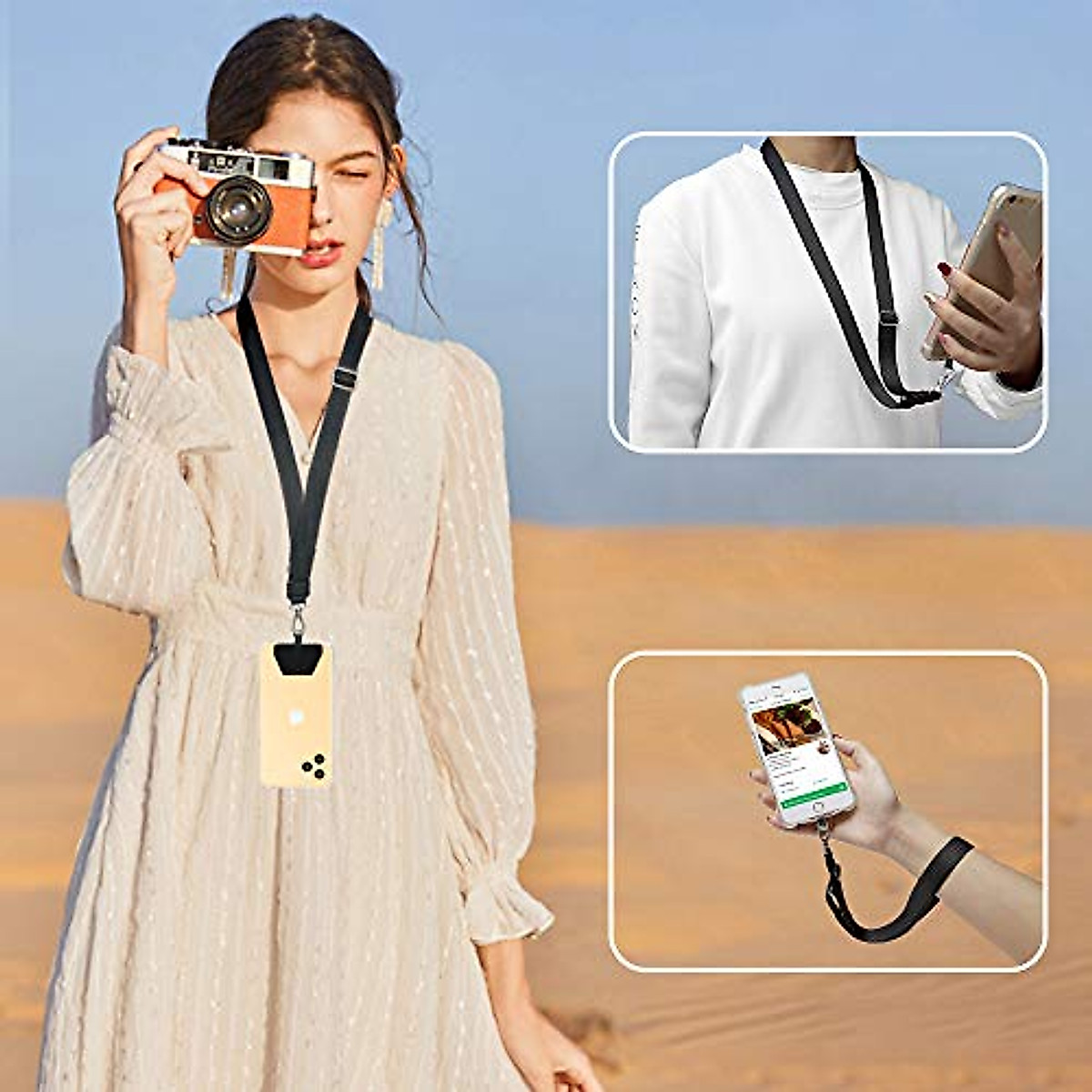 Doormoon Phone Lanyard, Universal Adjustable Neck Straps for Phone Case Keys ID Badges Compatible for iPhone 14 Pro Max, Samsung, Motorola, LG & Most Smartphones, 2 Pack,Black Black