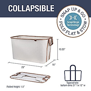 CleverMade Collapsible Fabric Laundry Basket - Premium Foldable Pop Up Storage Bin - Space Saving Hamper with Side Handles Large, Cream Herringbone, 2 Pack