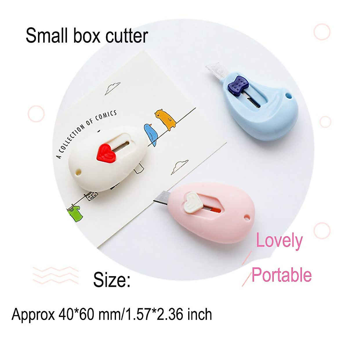 AKOAK 4 Pcs Mini Carry-on Small Box Cutter Durable Paper Cutting Small Knife Cute Sharp Envelope Opening Knife Retractable Utility Knife Suitable for Office and Home Use（random color）