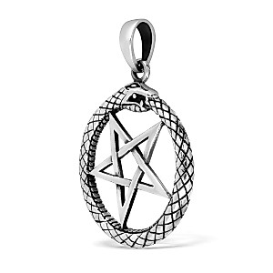 WithLoveSilver 925 Sterling Silver Celtic Pentagram Pentacle Star Ouroboros Serpent Hoop Snake Infinity Pendant