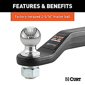 CURT 45331 Trailer Hitch Mount with 2-5/16-Inch Ball & Pin, Fits 2-Inch Receiver, 15,000 lbs, 2-In Drop
