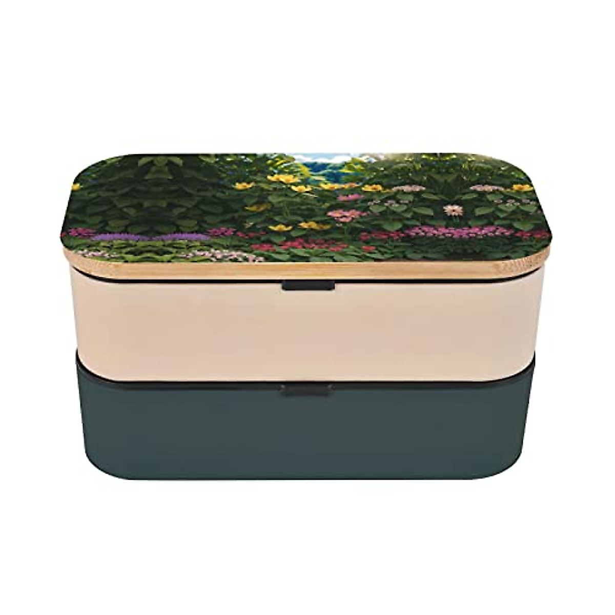 Full Of Flowers Premium Bento Lunch Box, 2 Compartments Leakproof Lunch Box With Cutlery For Adults, Microwave & Dishwasher Safe